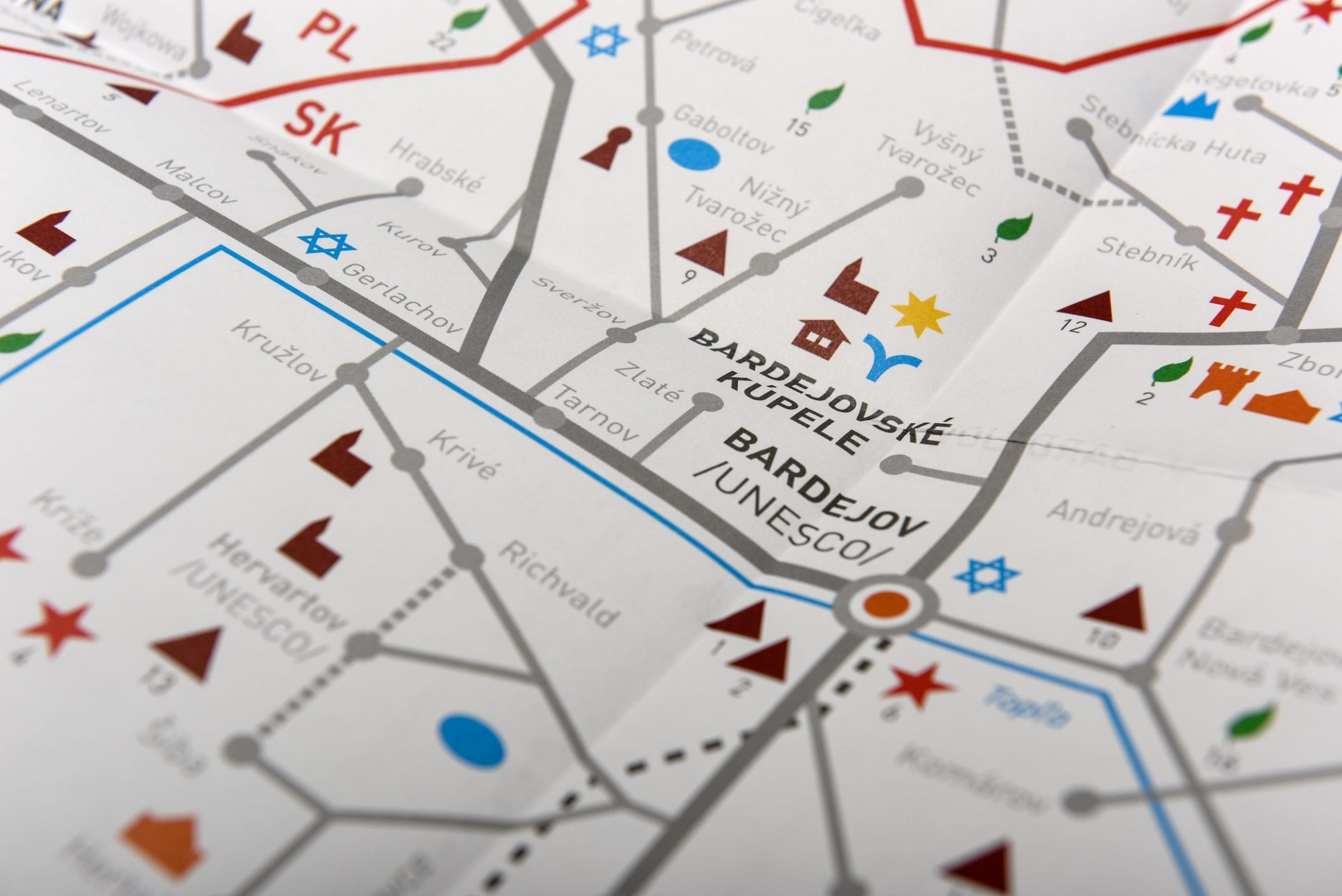 Mapa Bardejova a regiónu horného Šariša — DeTePe [dtp]