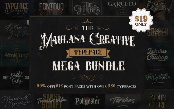 Stiahnite si balík písiem Maulana Creative Typeface Mega Bundle za 19 ...